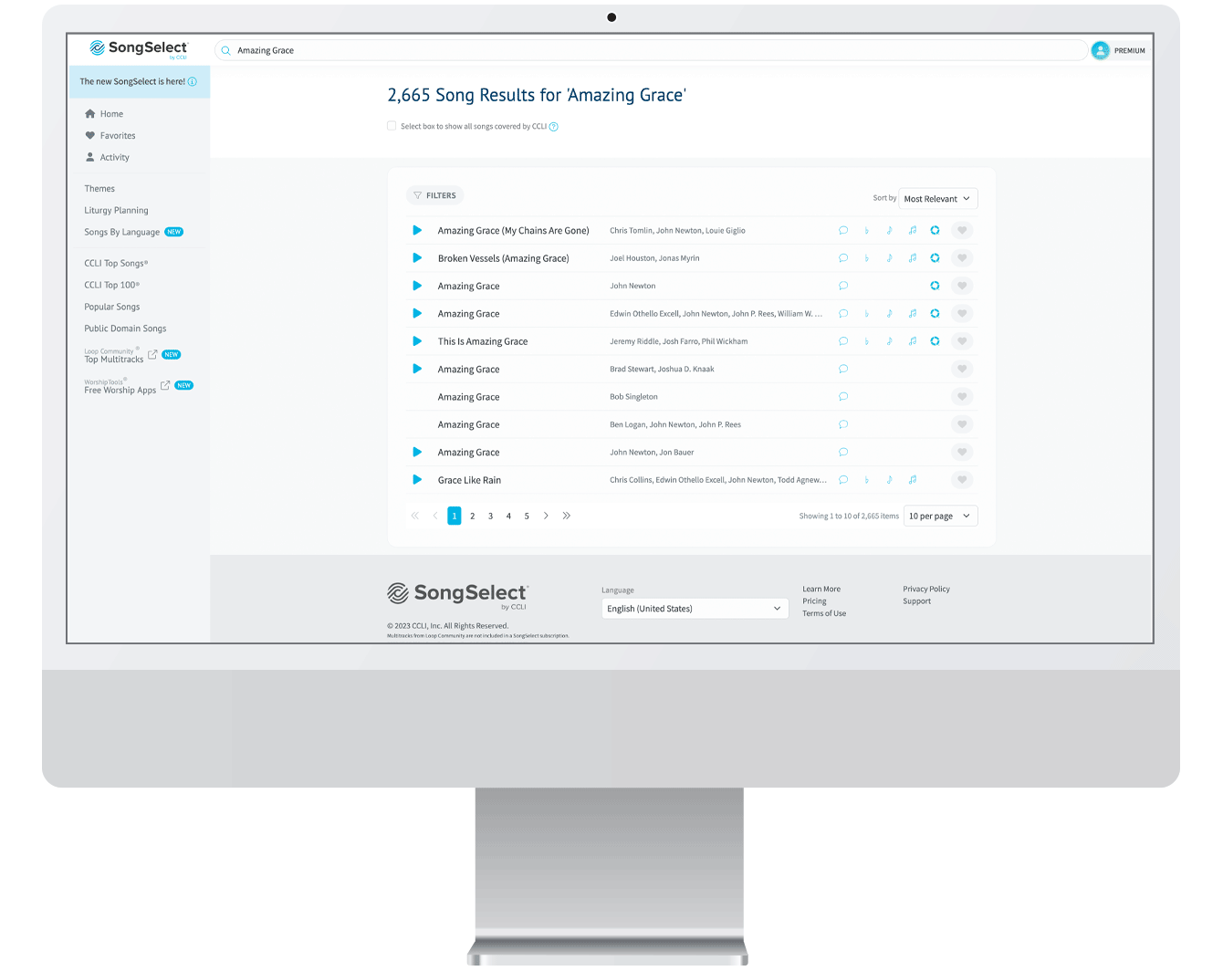 CCLI의 SongSelect - 노래, 가사, 화음 및 성창기도
